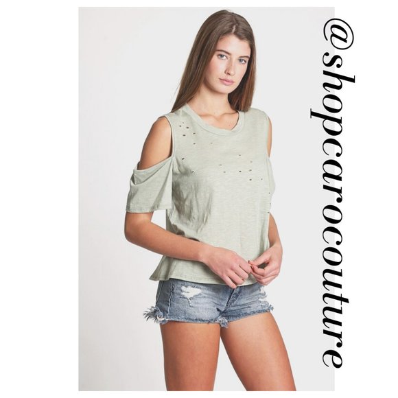 Able | Tops | Ripped Holes Cold Shoulder Top | Poshmark